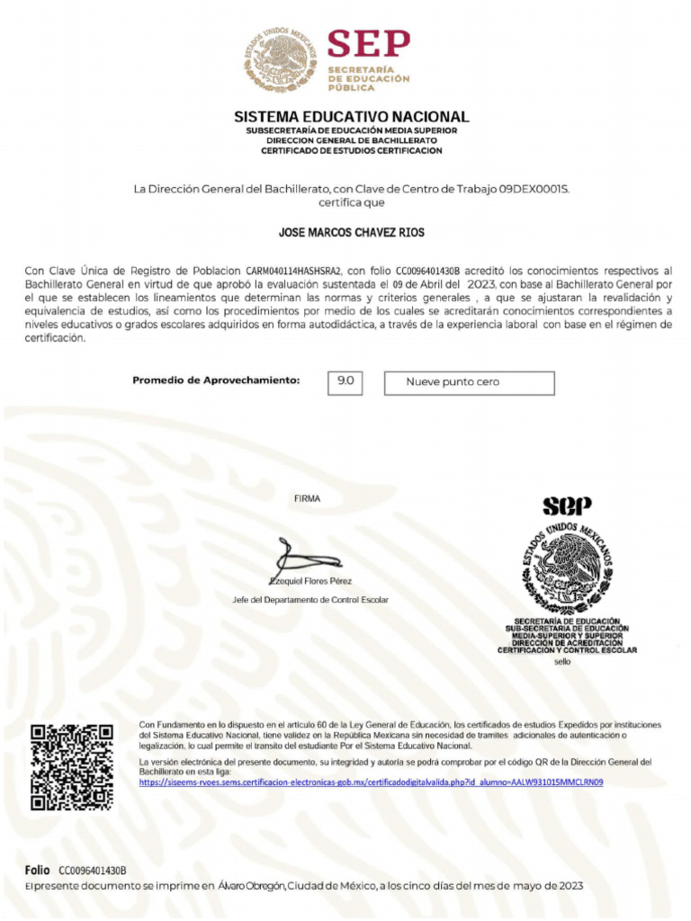 Ceneval Acuerdo 286 - Jose Marcos Chavez Rios | PDF | Plan de estudios