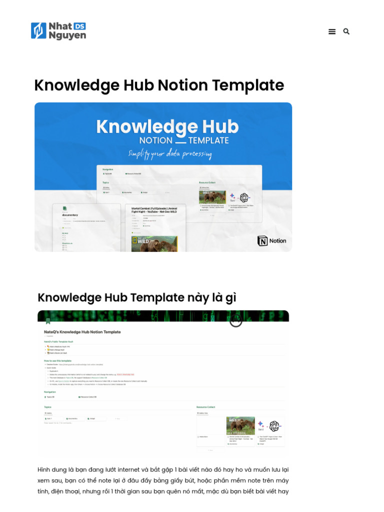 Knowledge Hub Notion Template - NhatNguyenDS | PDF