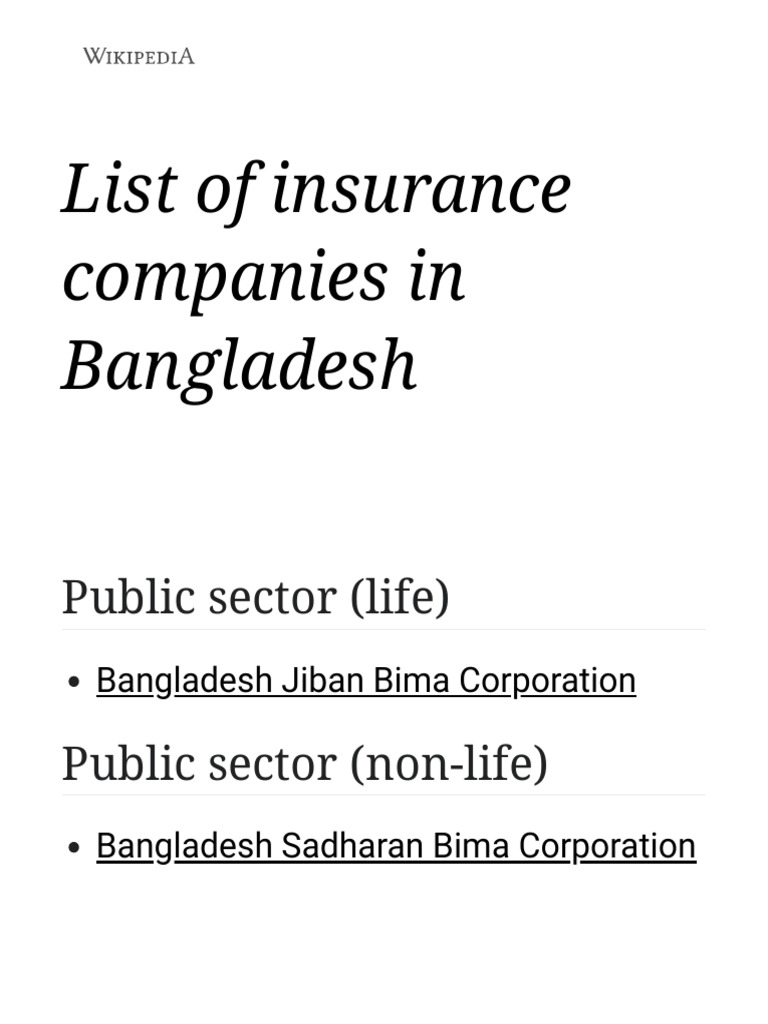 List of Insurance Companies in Bangladesh - Wikipedia | PDF | Private ...