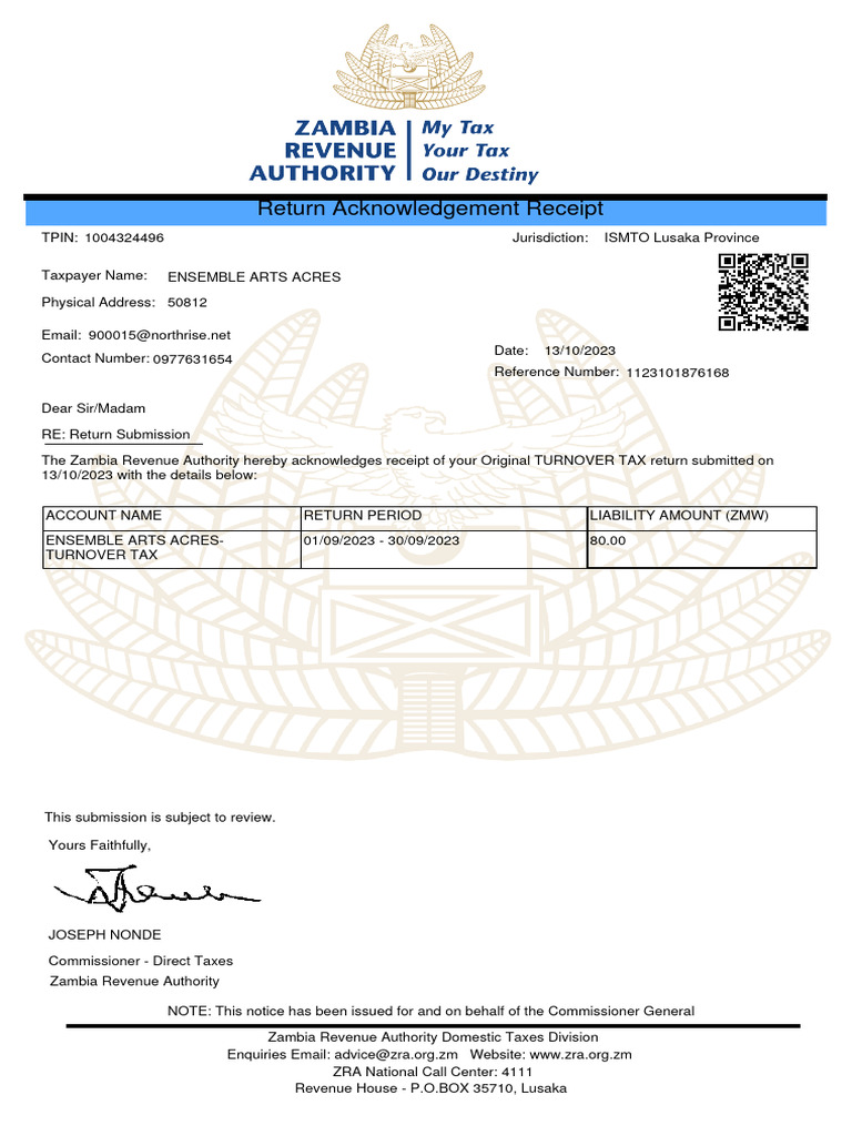 Turnover Tax Receipt Acknowledgment | PDF