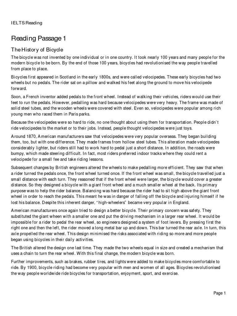 IELTS Reading Practice Test A | PDF | Wheel | Transport