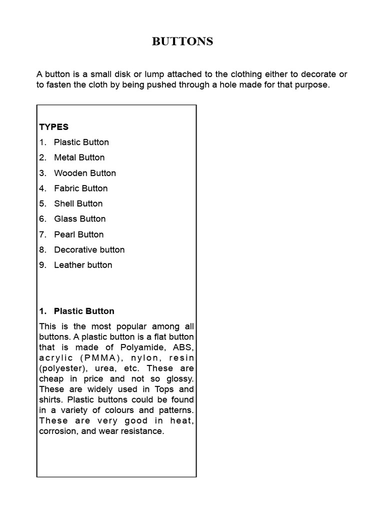 Buttons | PDF | Textiles | Seam (Sewing)