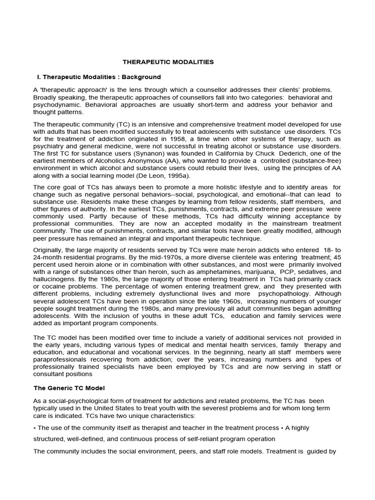 Therapuatic Modalities | PDF | Adolescence | Psychotherapy