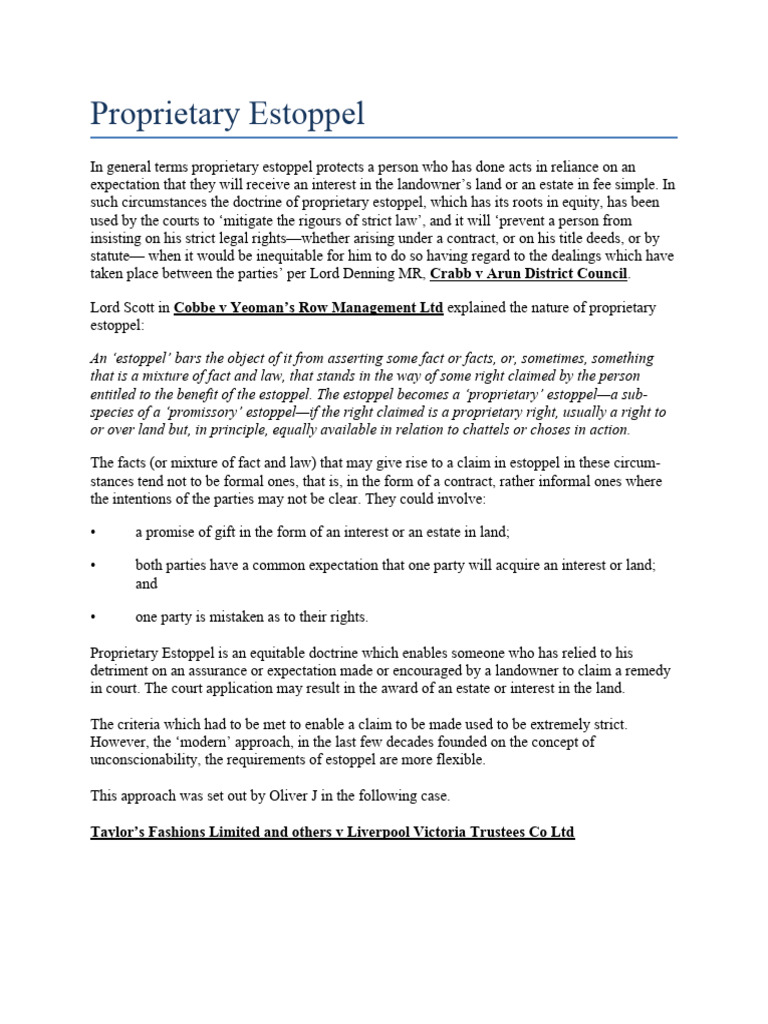 Proprietary Estoppel | PDF | Estoppel | Legal Concepts