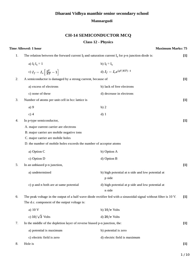 Ch-14 Semiconductor MCQ | PDF | P–N Junction | Semiconductors