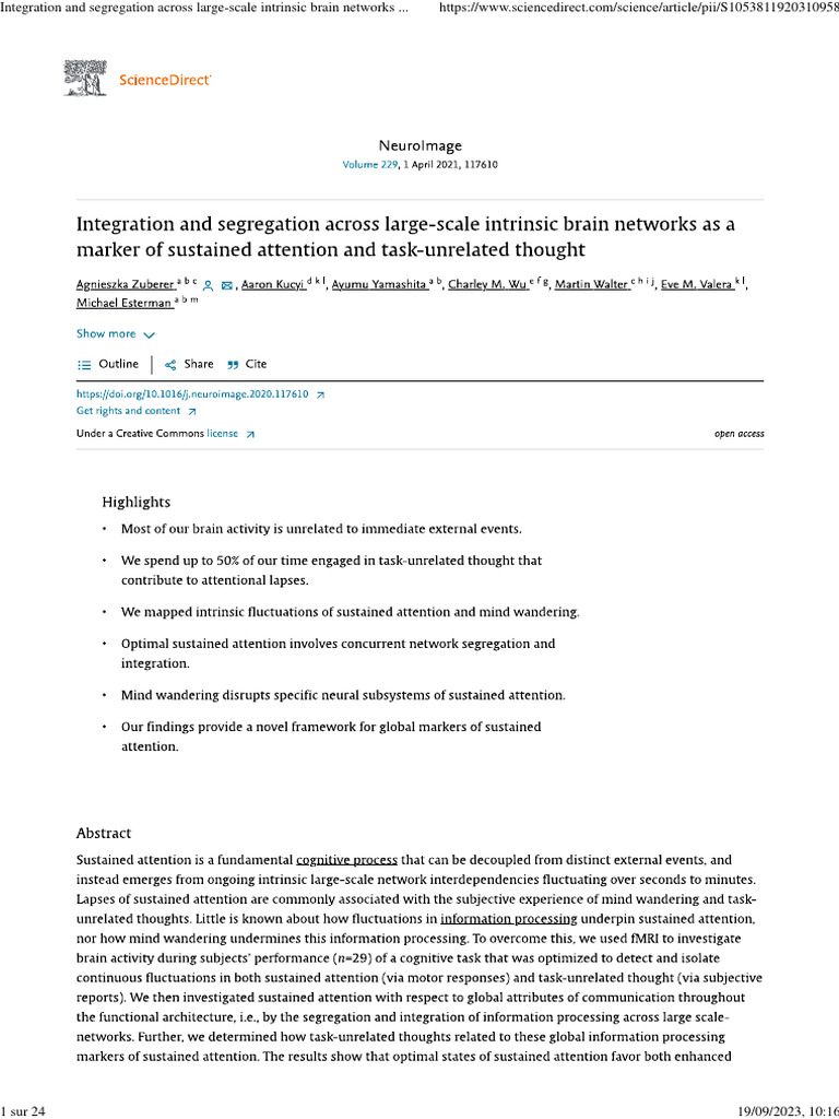 Integration and Segregation Across Large-Scale Intrinsic Brain Networks As A Marker of Sustained ...