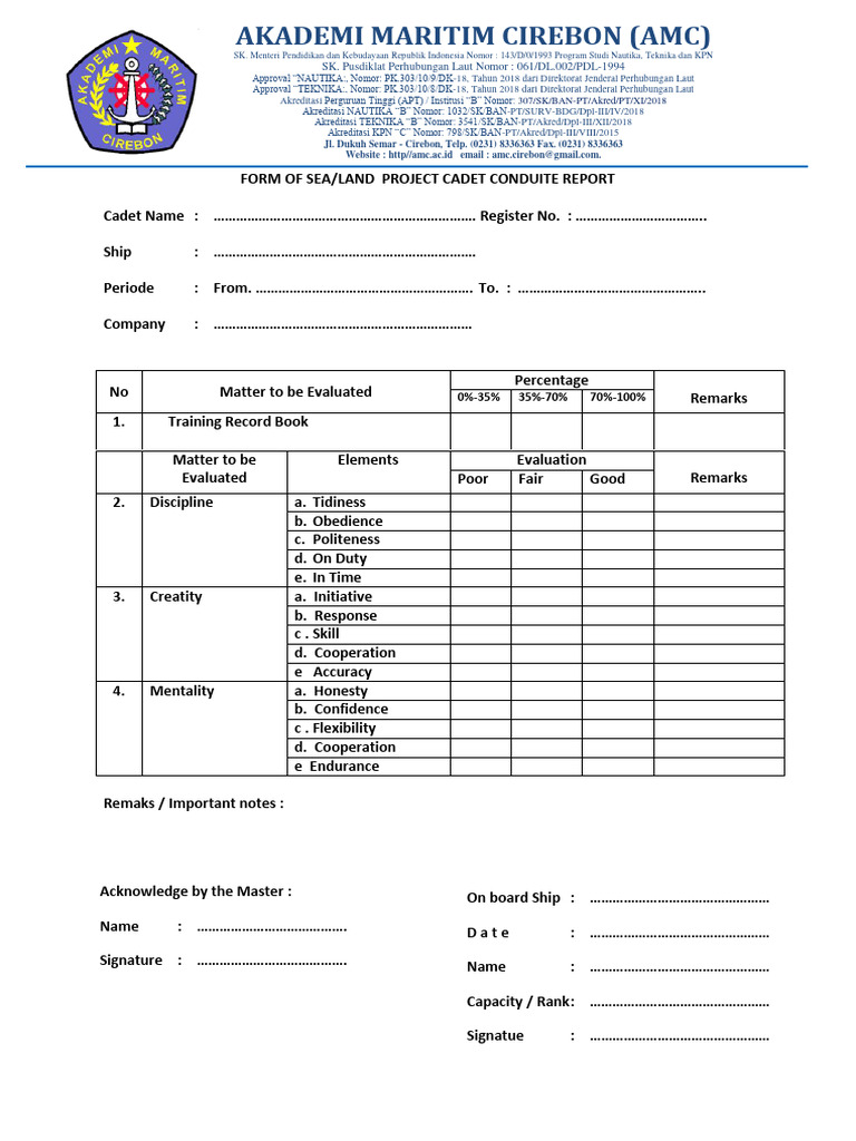 AMC Cadet Conduct Evaluation Form | PDF