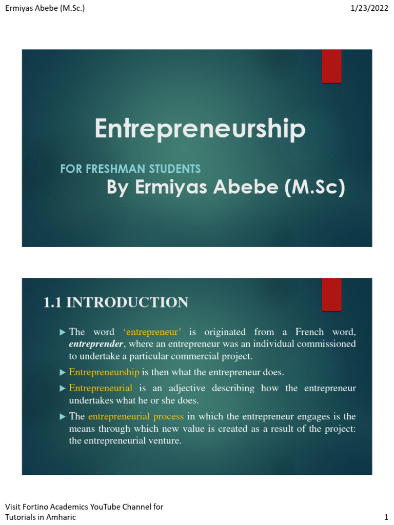 Enterpreneurship UNIT 1 Handout | PDF | Entrepreneurship | Economics