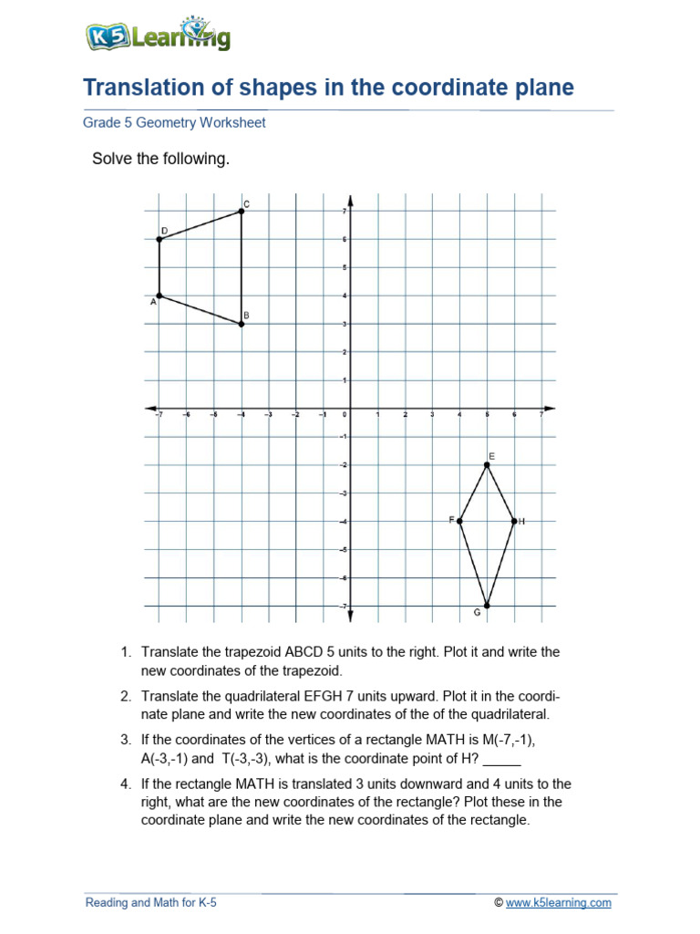 Translation of shapes in the coordinate plane (1) | PDF