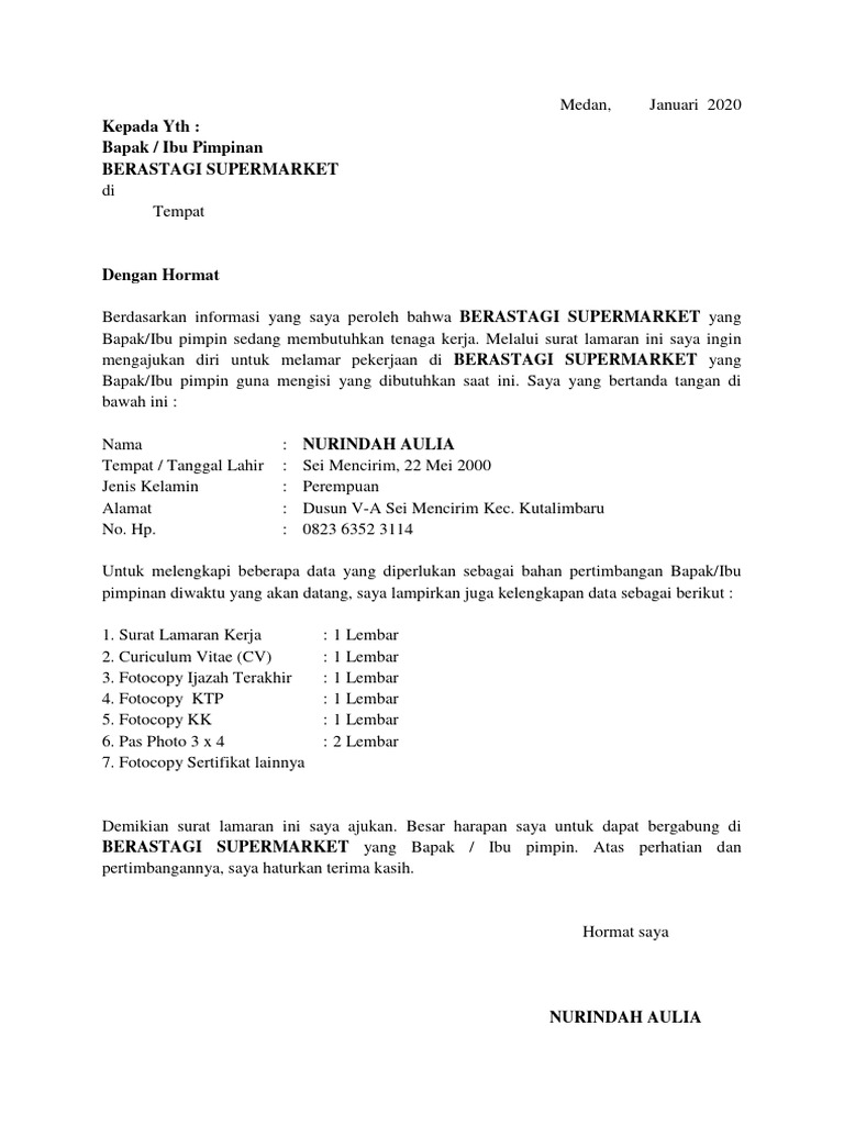 Contoh Lamaran Kerja | PDF