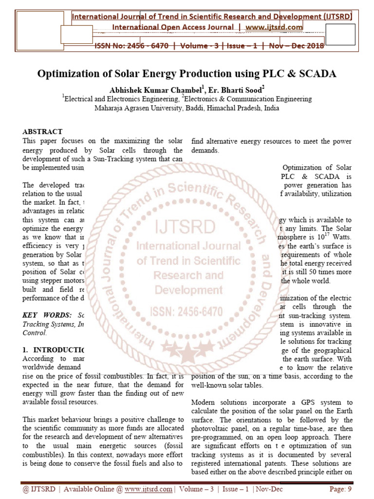 Translatejurnal 2 OPTIMIZATION OF SOLAR ENERGY PRODUCTION USING PLC & SCADA | PDF | Programmable ...
