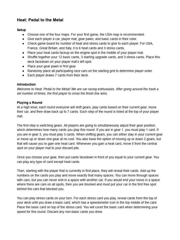 Heat Pedal To The Metal - Teaching Script | PDF | Gaming | Sports