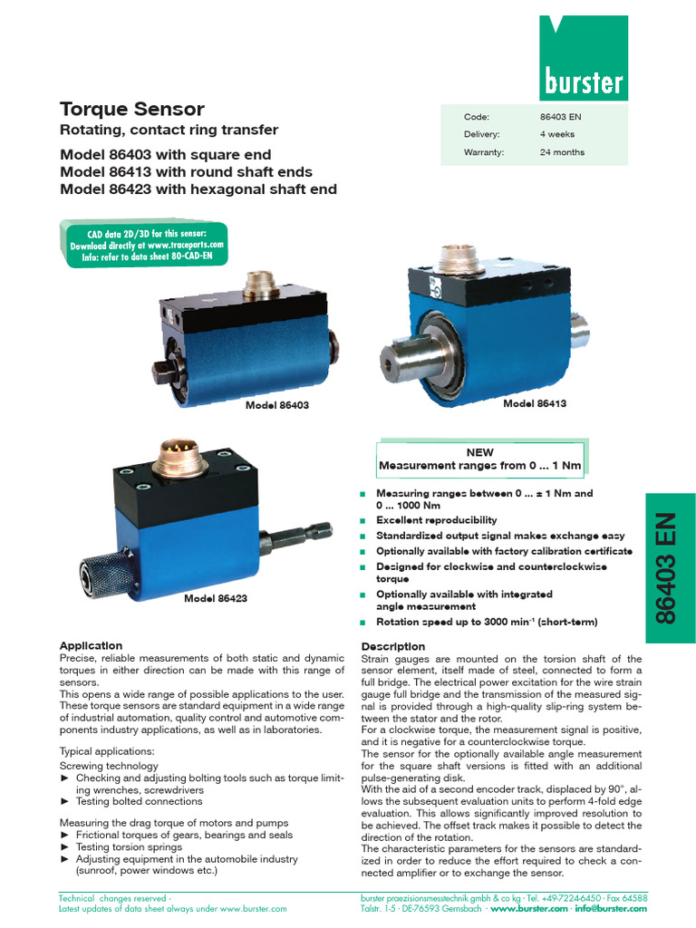 Burster Oechsler 86413-5010-V501 | PDF | Electrical Connector | Torque