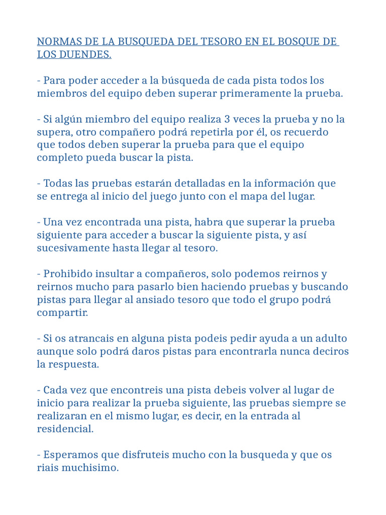 Normas para la Búsqueda del Tesoro | PDF | Deportes y actividades al ...