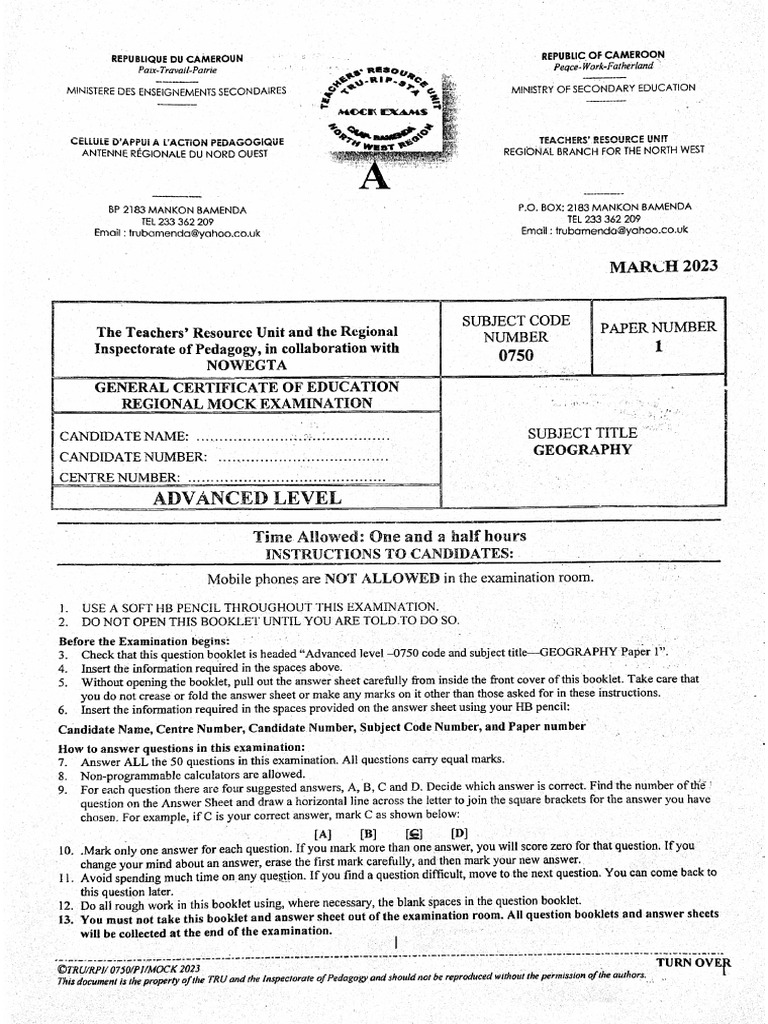 AL NW MOCK 2023 Geography 1 | PDF