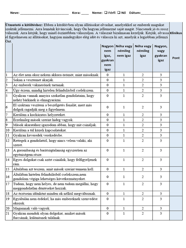 PID-5-DSM-5-személyiségkérdőív (1) | PDF