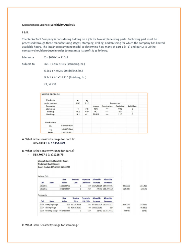 Sensitivity Analysis in Manufacturing Profit | PDF | Sensitivity Analysis | Economics