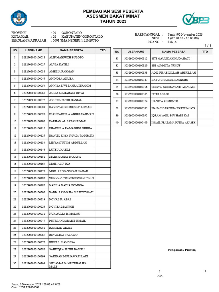 Pembagian Sesi Abm 2023 | PDF
