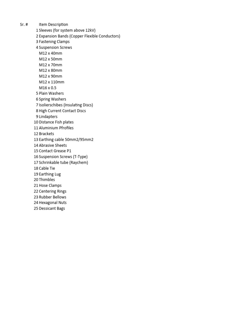 Accessories List for Electrical Systems | PDF