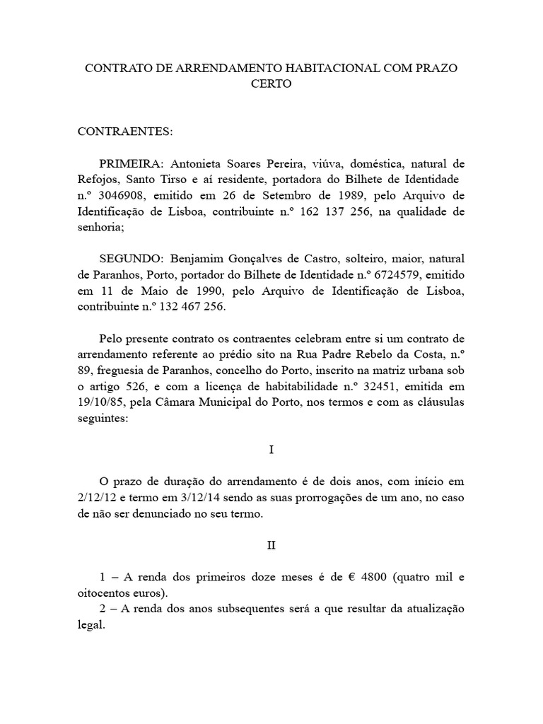 Contrato de Arrendamento Habitacional Com Prazo Certo | PDF | Leasing