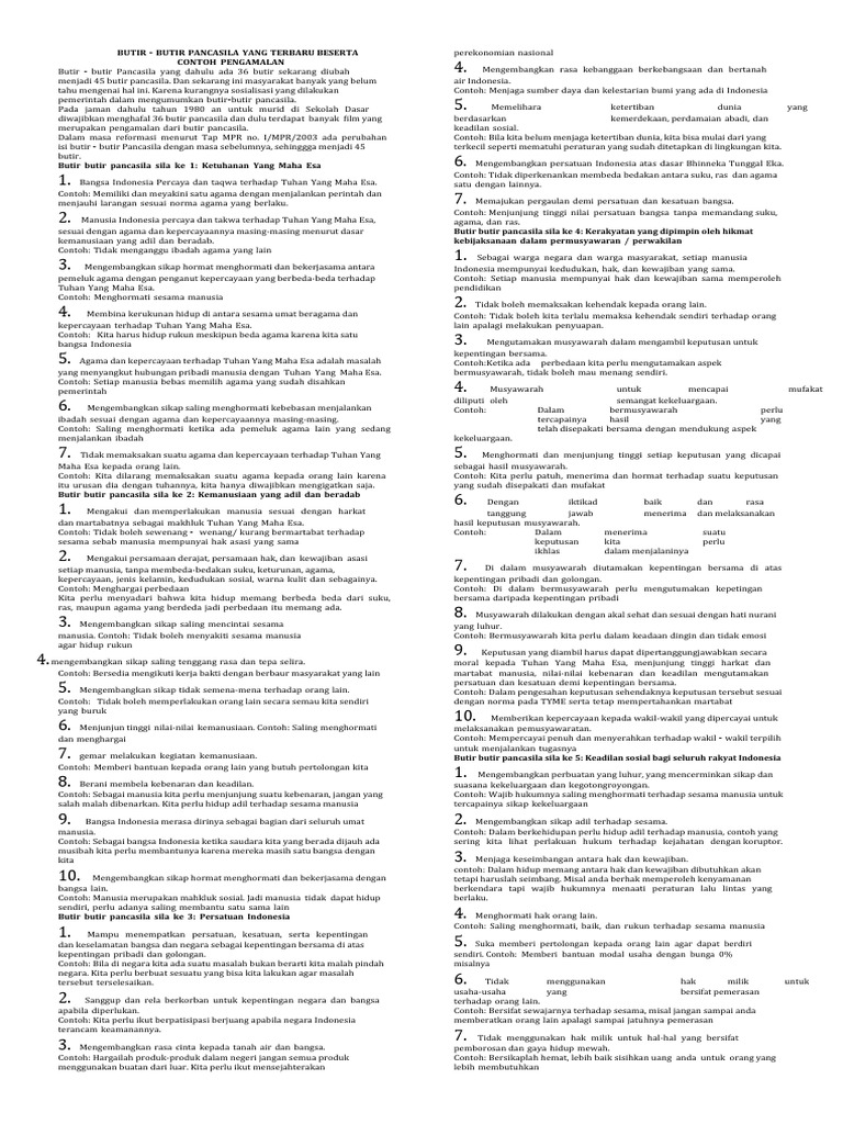 45 Butir Pancasila dan Contoh Pengamalan | PDF