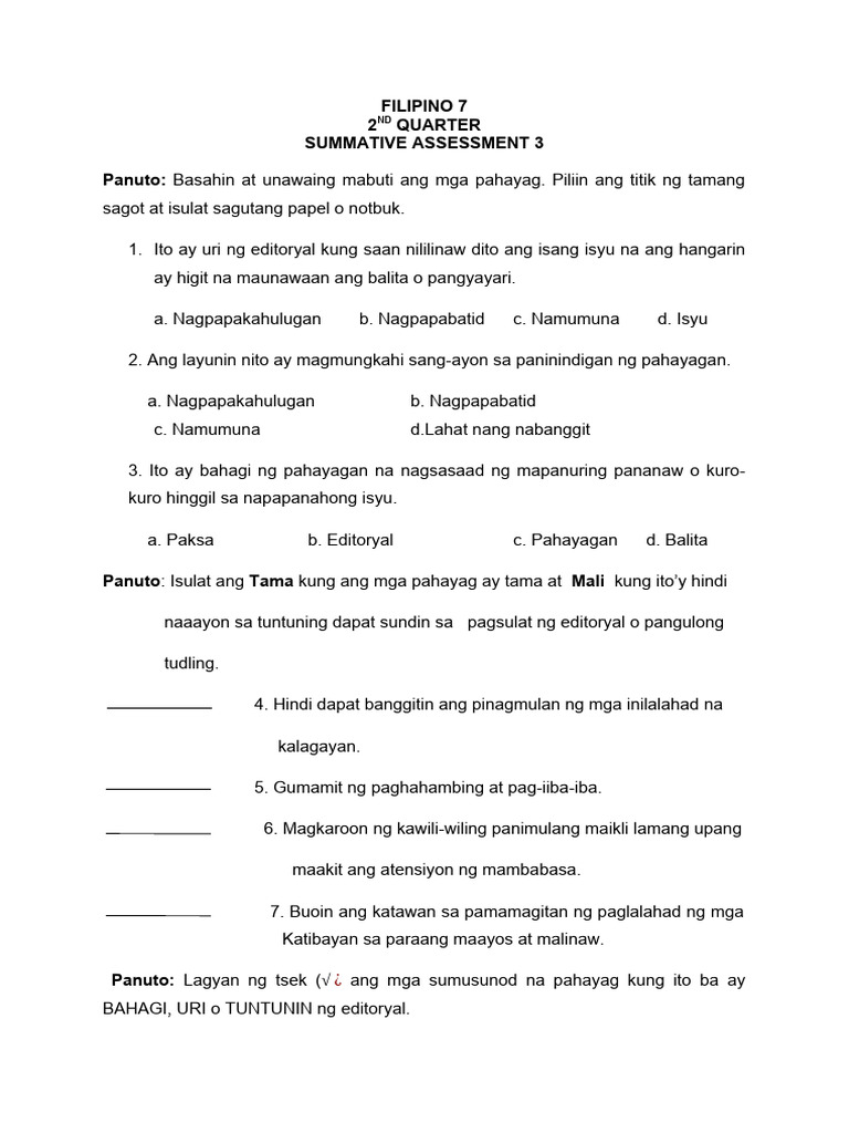 g7 ASESSMENT 2ND 3 | PDF