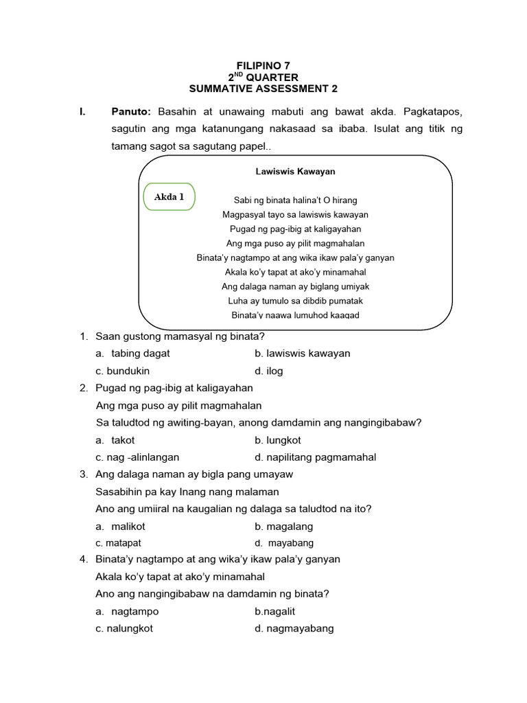 G7 Assessment 2ND Quarter .2 | PDF