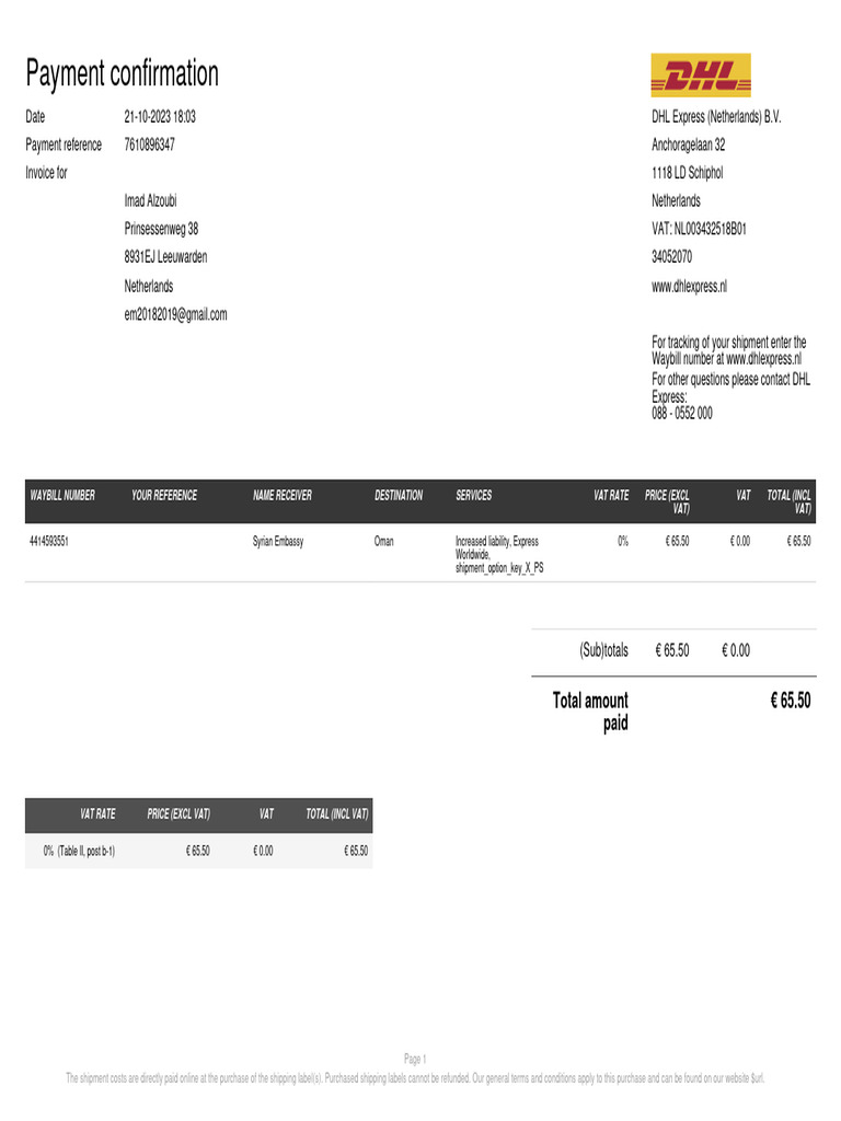 DHL Invoice | PDF | Value Added Tax | Payments