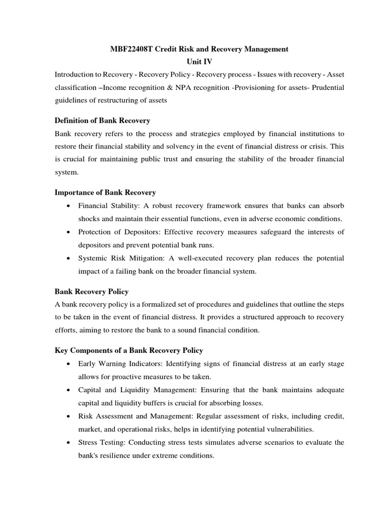 Bank Recovery & Loan Management | PDF | Banks | Loans