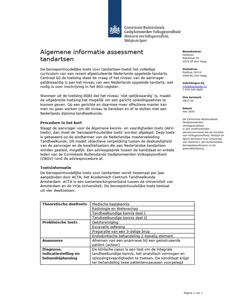 Algemene+informatie+assessment+tandartsen DEF | PDF