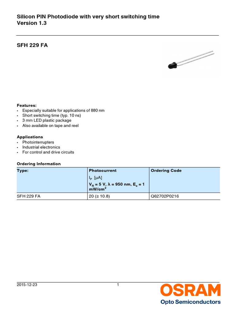 SFH 229 Fa | PDF | Semiconductor Devices | Electrical Components