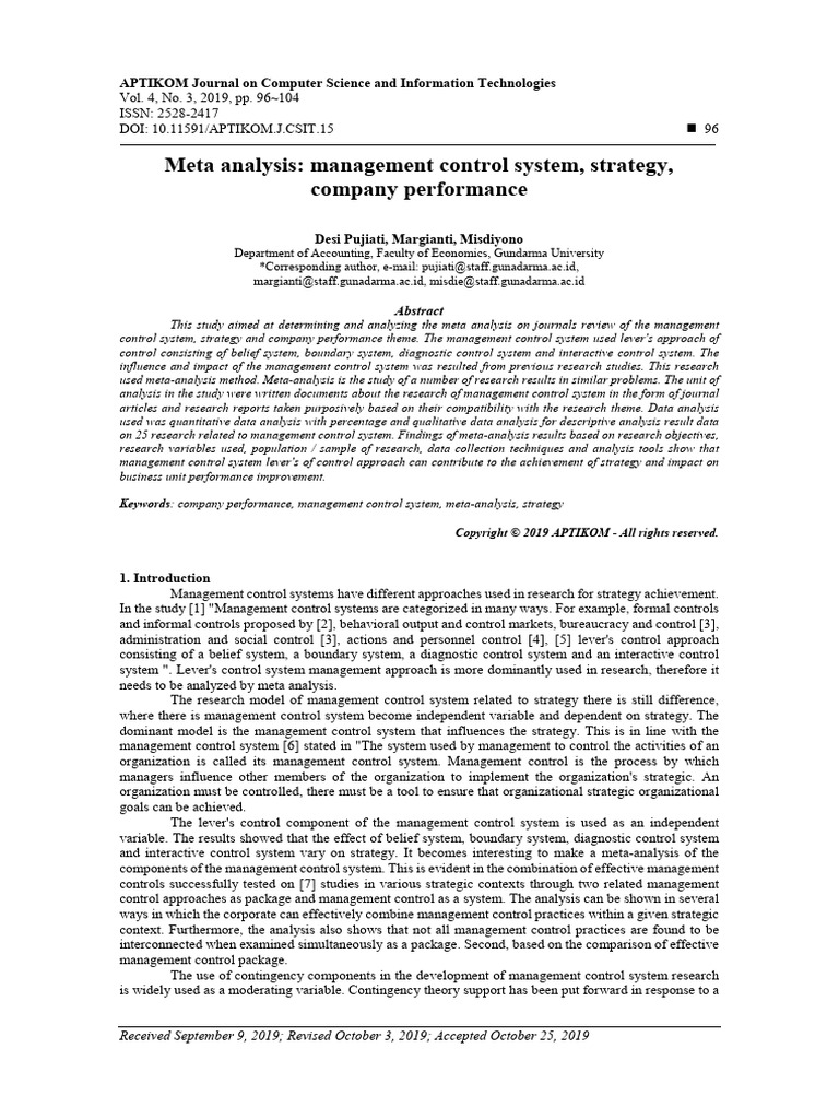 Meta Analysis of Management Control System Strateg | PDF | Strategic ... Meta Analysis of Management Control System Strateg | PDF | Strategic ...