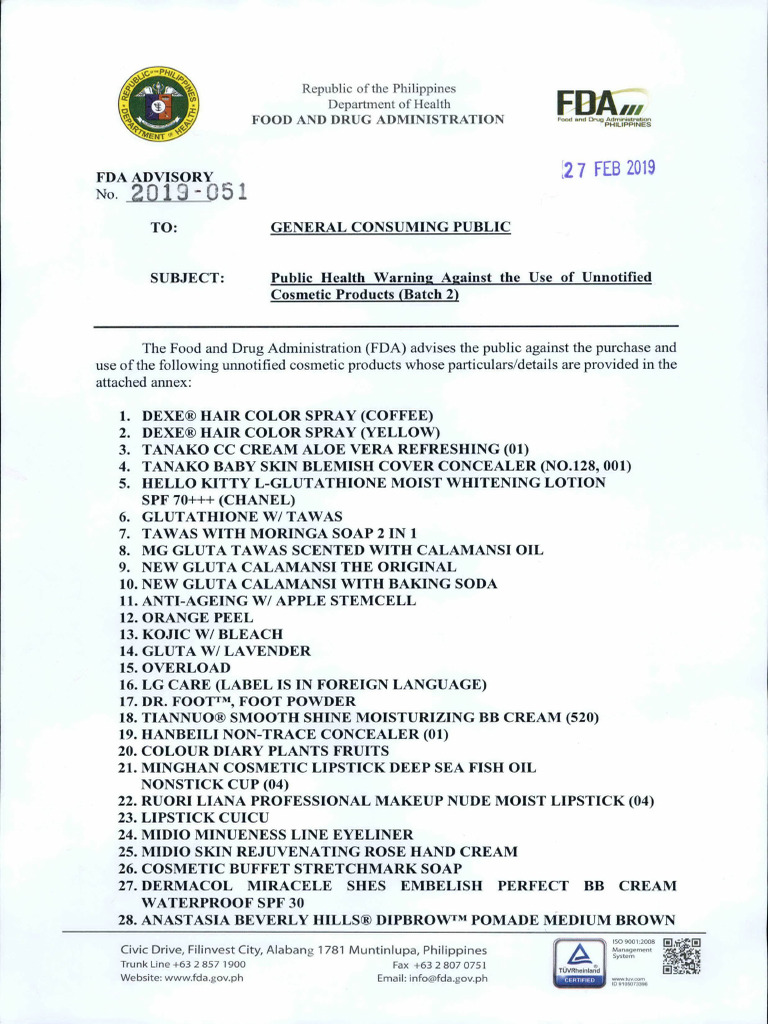 FDA Advisory No. 2019 051 | PDF