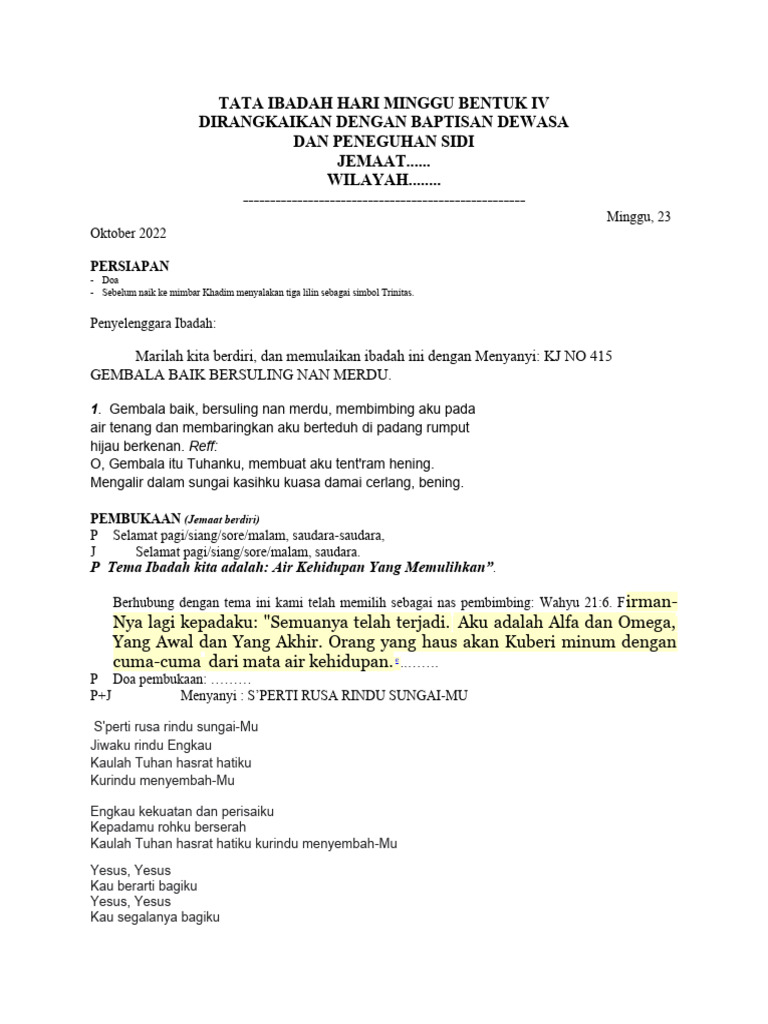 Bentuk Iv Baptisan Dewasa Peneguhan Sidi 23 Ok 2022 | PDF