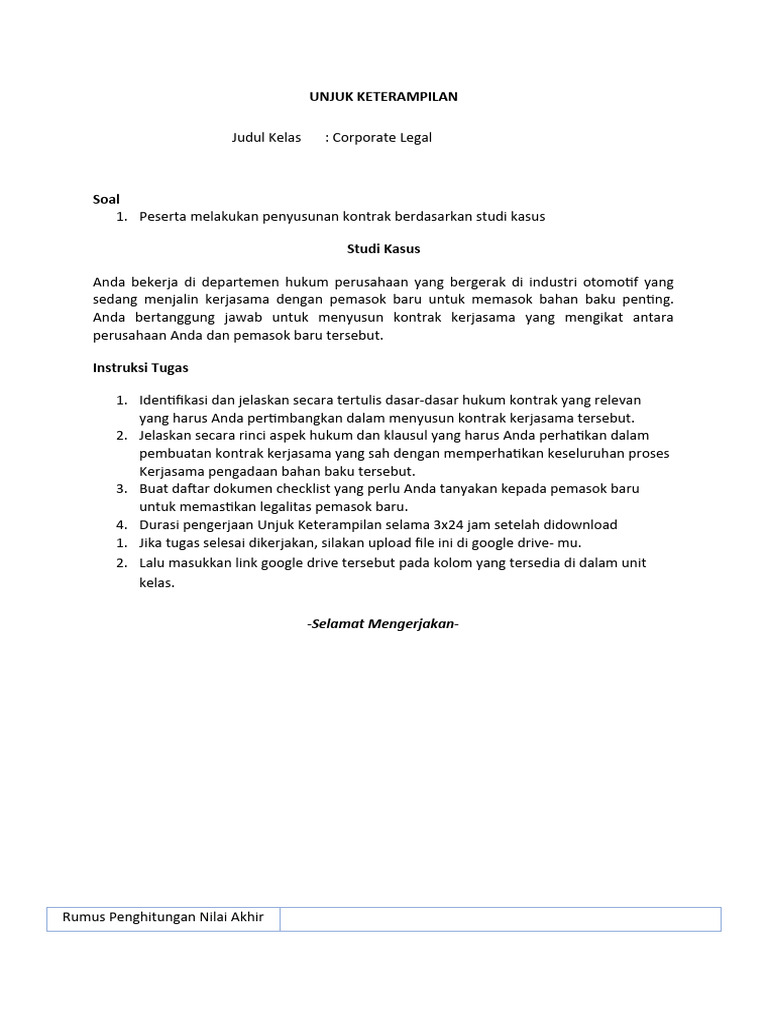Unjuk Keterampilan Dan Rubrik Penilaian Legal | PDF Unjuk Keterampilan Dan Rubrik Penilaian Legal | PDF
