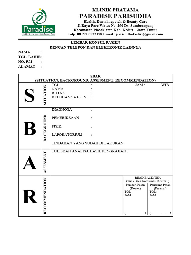 Form Sbar Tbak | PDF