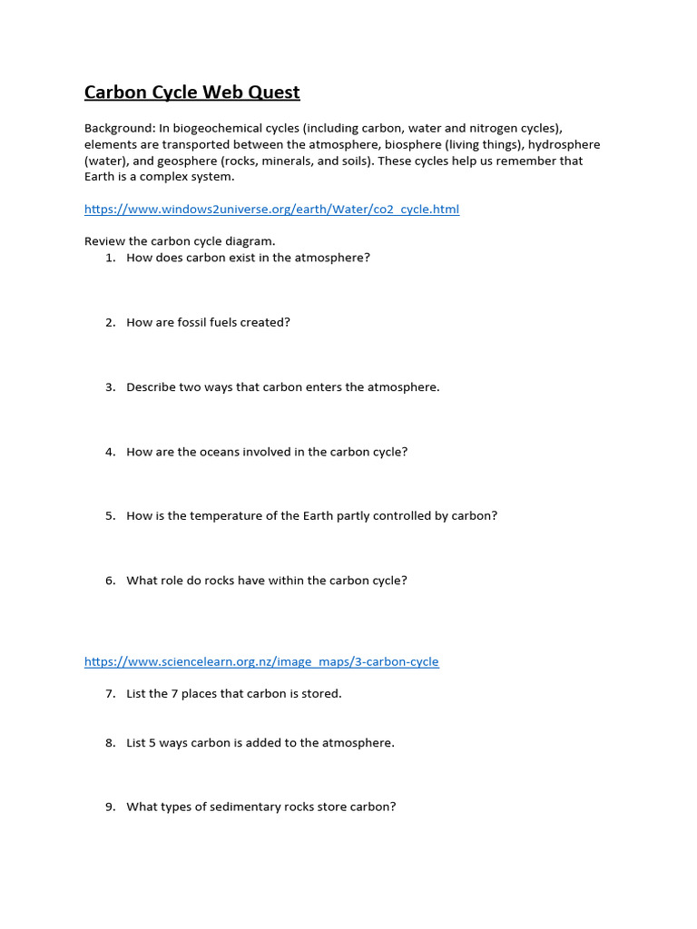 Carbon Cycle Web Quest | PDF
