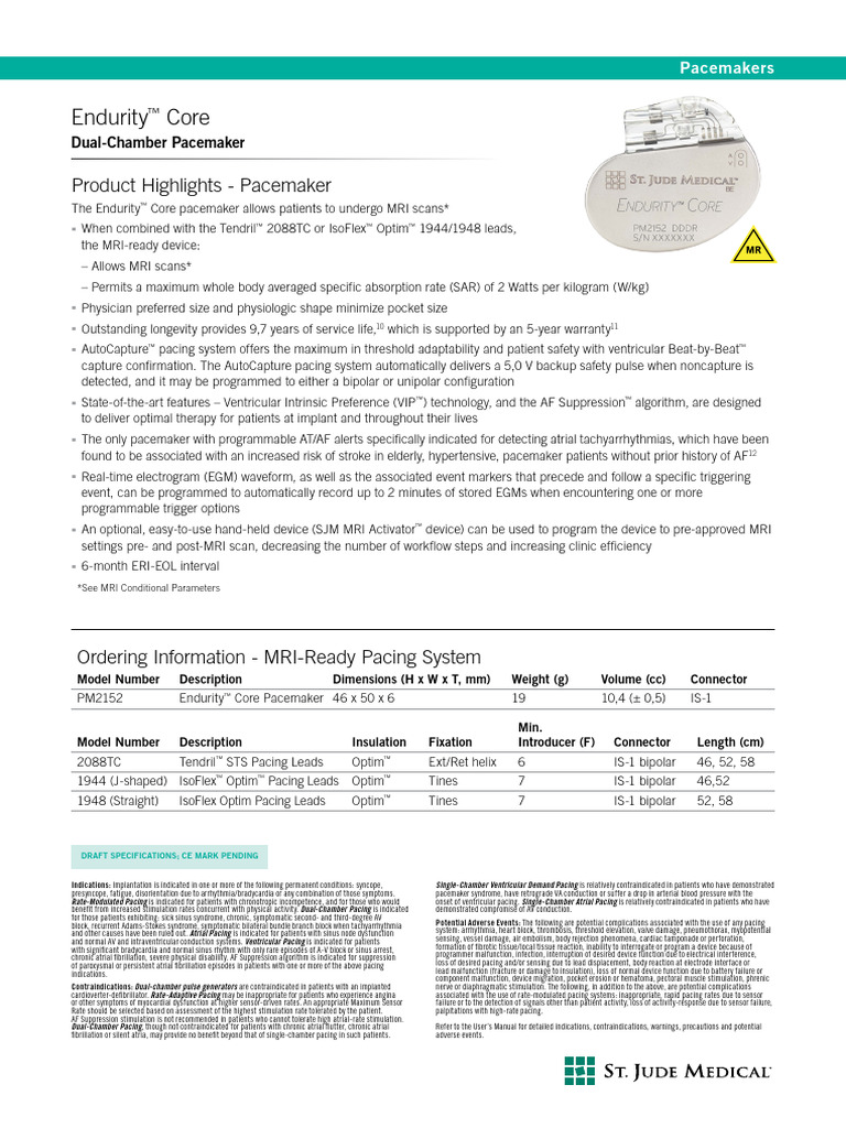 Endurity Core DR PM2152 | PDF | Artificial Cardiac Pacemaker | Medicine