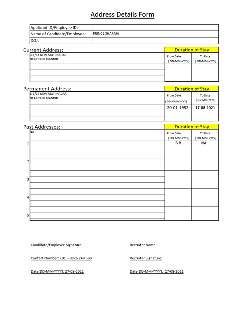 PRINCE SHARMA-Address Form | PDF