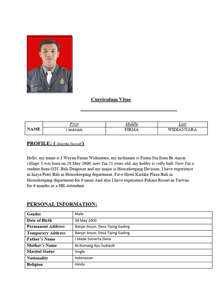 Standard CV Form - FIRMA | PDF | Bali