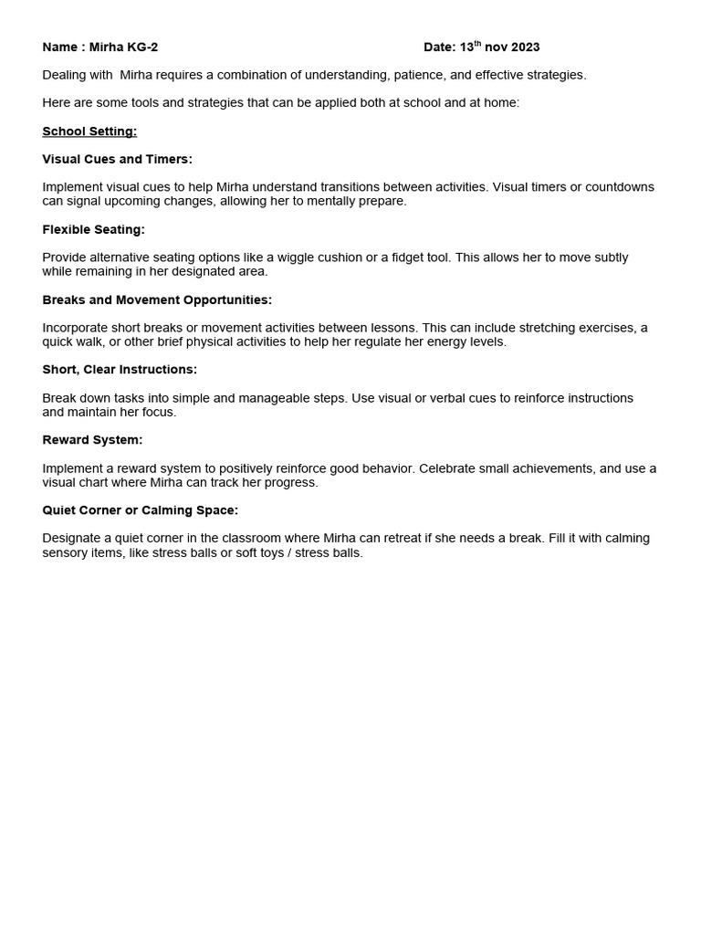 Iep Plan Handout For 3yr Old | PDF | Behavior Modification | Cognitive ...