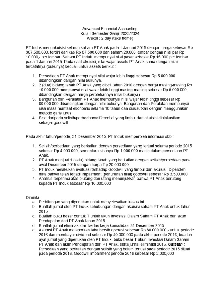 Kuis I AKL_Smt Ganjil 2023_2024 | PDF