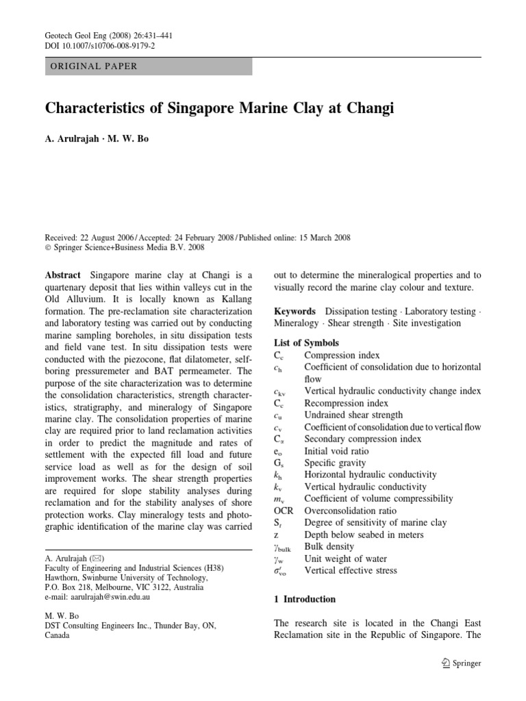 Characteristics of Singapore Marine Clay at Changi | PDF | Geotechnical ...