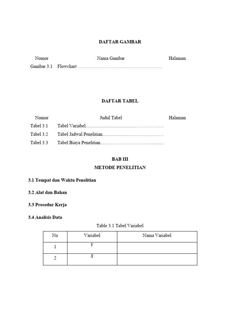 Daftar Tabel Proposal | PDF | Metode & Bahan Ajar