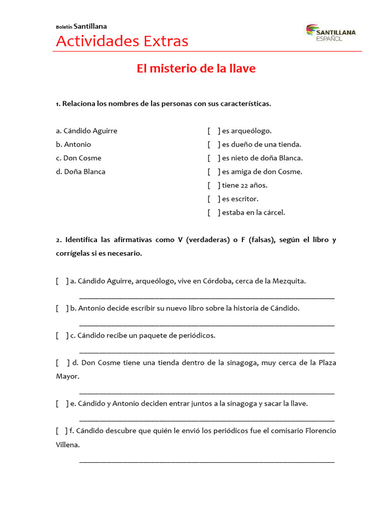 Actividades de Lectura: El Misterio de la Llave | PDF | Conocimiento ...
