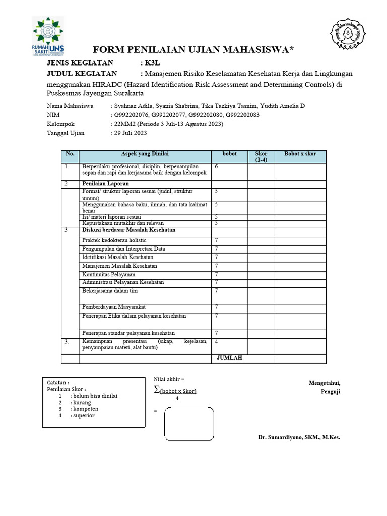 Form Penilaian k3l | PDF