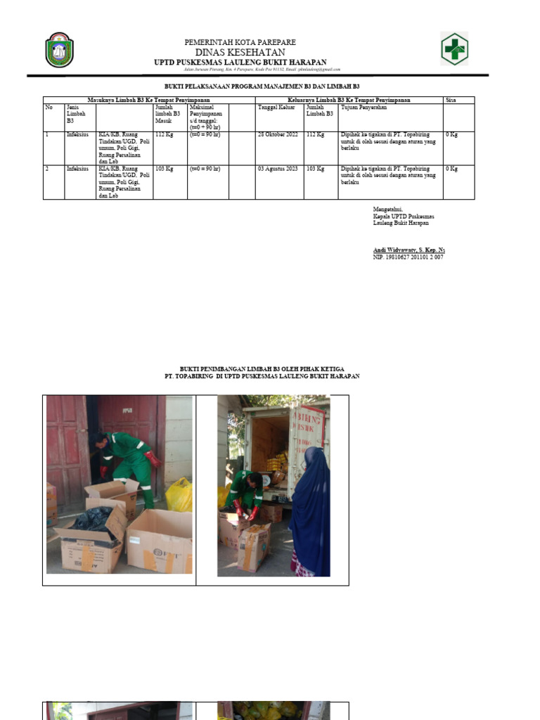 Bukti Pelaksanaan Program Manajemen B3 Dan Limbah B3 | PDF Bukti Pelaksanaan Program Manajemen B3 Dan Limbah B3 | PDF