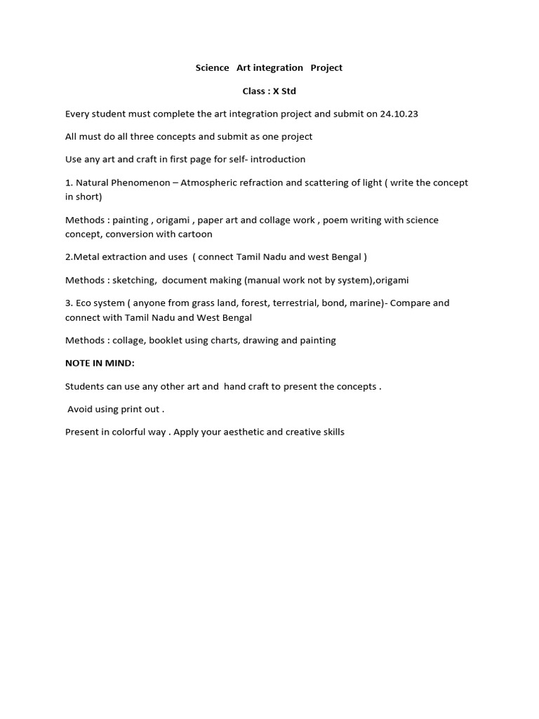 Science 10 STD Art Integration Project | PDF