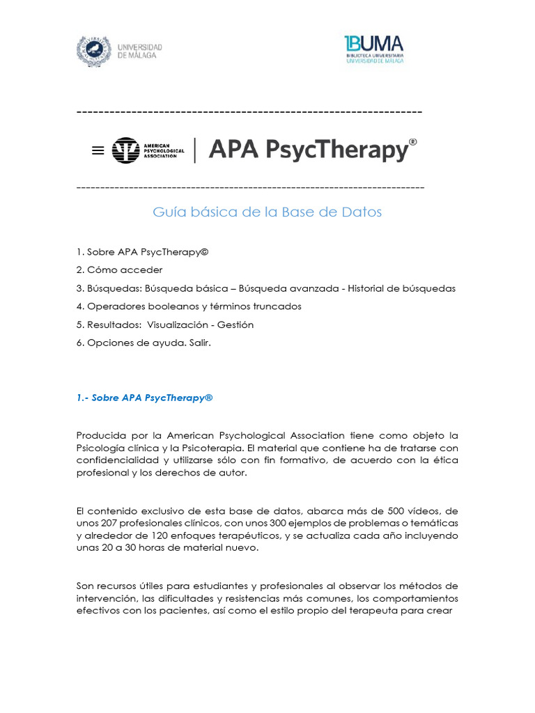 Guía Completa de APA PSYCTHERAPY | PDF | Bases de datos | Sicología
