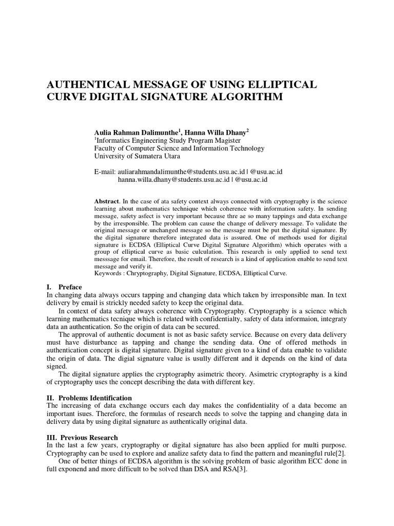 Authentical Message of Using Elliptical Curve Digital Signature ... Authentical Message of Using Elliptical Curve Digital Signature ...
